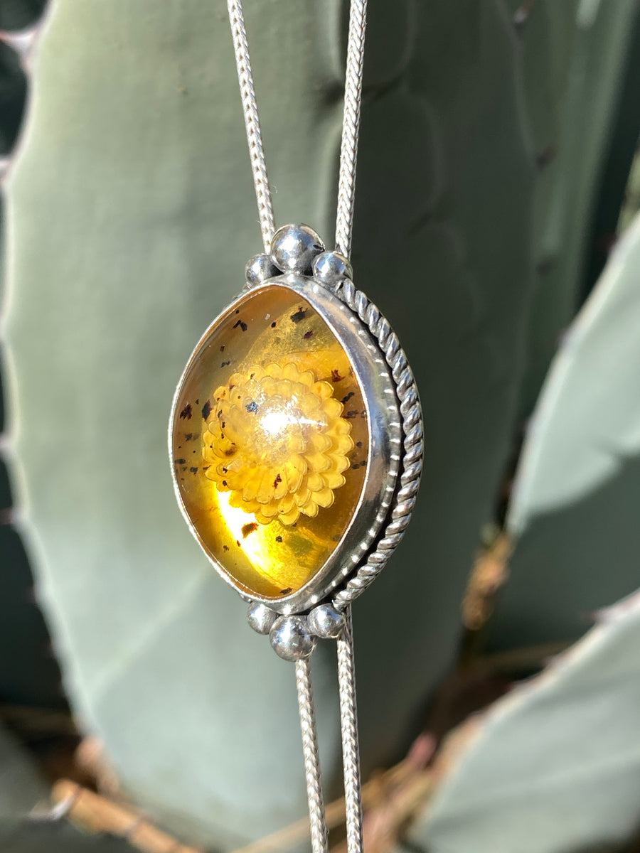 Chain Bolo—Carved Mexican Amber Marquis – Desert Adorned