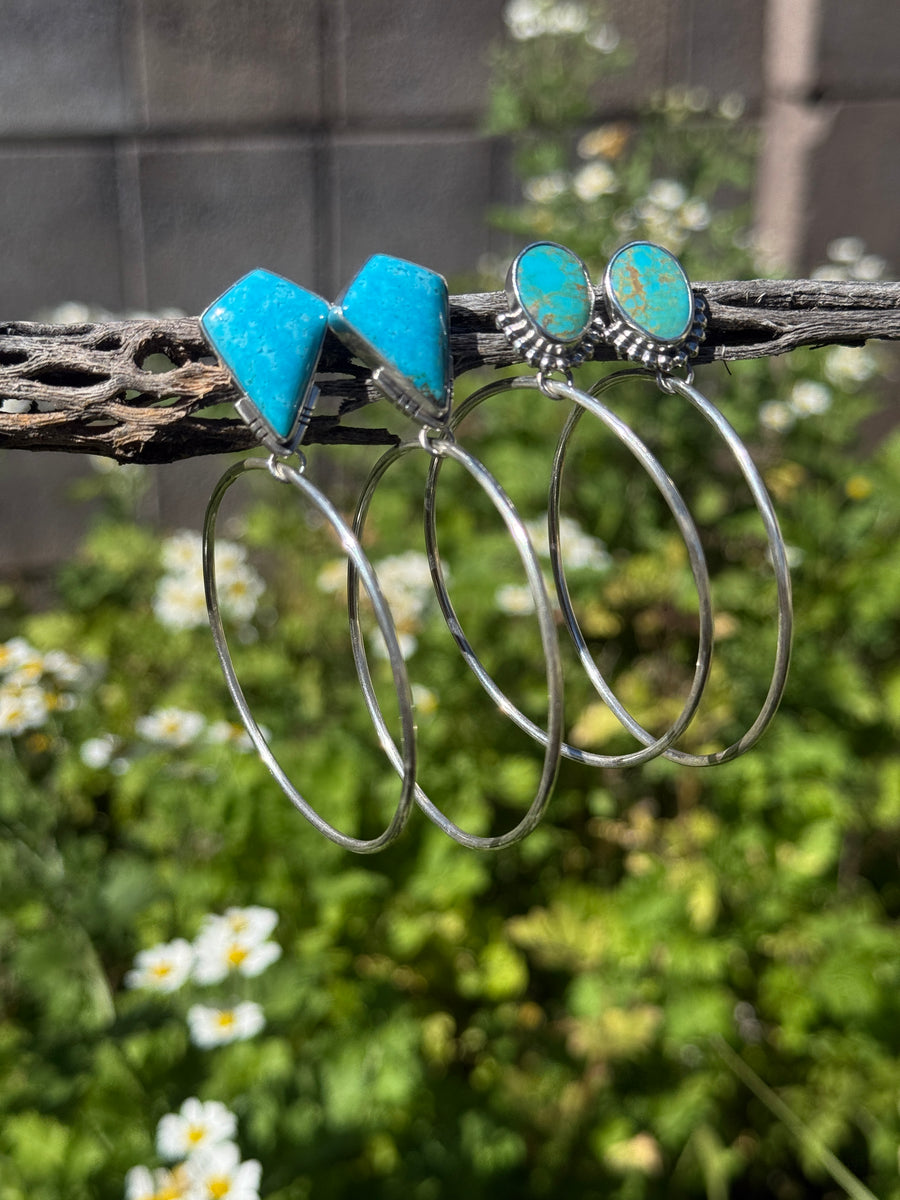 Kingman Turquoise Half Beaded Post Hoops – Desert Adorned